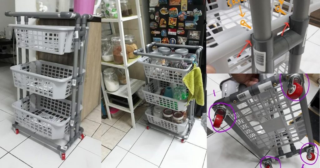 DIY Rak Troli Bajet. Nampak Kemas Letak Kelengkapan Anak & Barangan Dapur